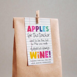 Editable Teacher Appreciation Wine Gift Tag Template, Printable Apples ...