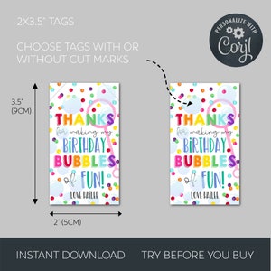 Bubbles Birthday Party Favor Tag Template, Printable Bubbles of Fun ...