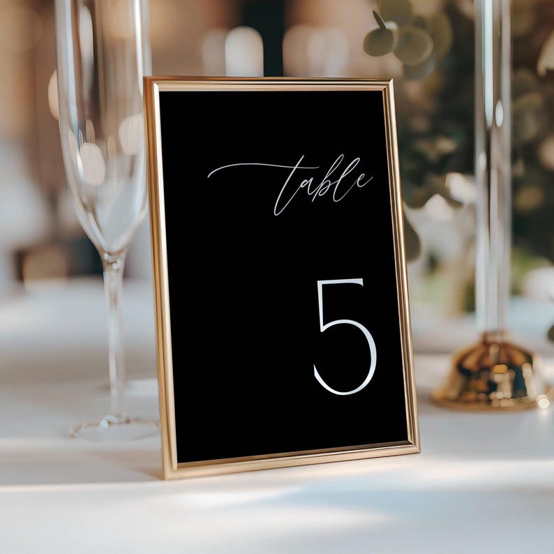 Classic Black Table Number Template, Printable Modern Elegant Table ...