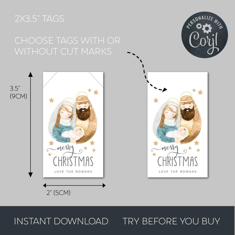 Christmas Nativity Gift Tag Template, Printable Religious Merry ...