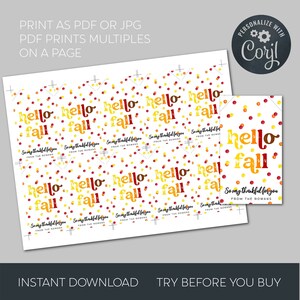 Hello Fall Gift Tag Template, Printable Happy Fall Favor Tag, Editable ...