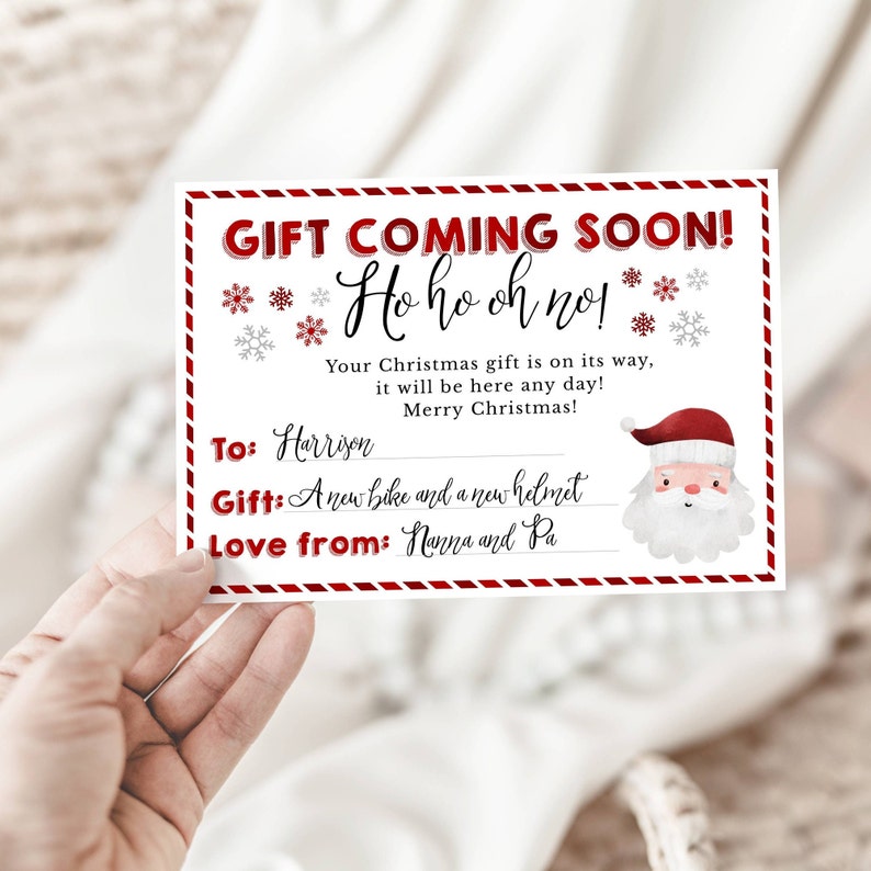 Printable Delayed Christmas Gift Card Template, Editable Gift Coming ...