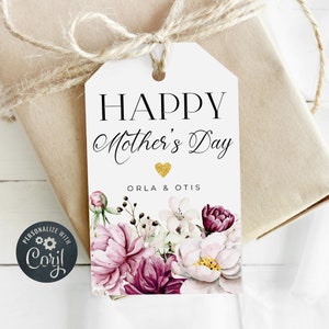 Floral Mother's Day Gift Tag Template, Printable Peonies Mothers Day ...