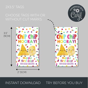 First Day of School Chips Gift Tag Template, Printable Chip Chip Hooray ...