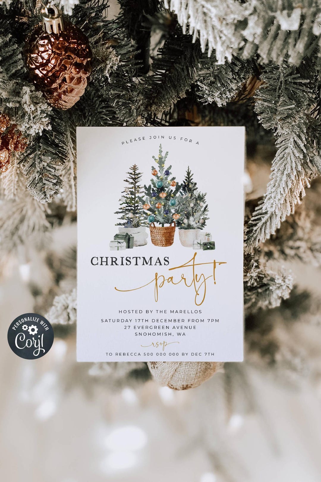 Christmas Trees Party Invitation Template, Printable Holiday Party ...
