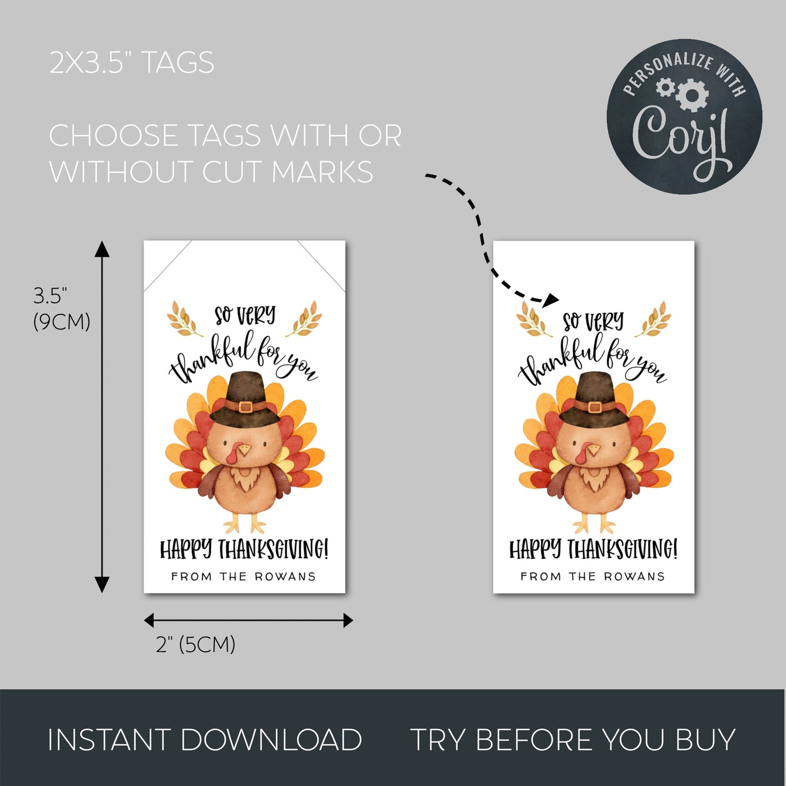 Printable Thanksgiving Gift Tag Template Cute Turkey Favor - Etsy