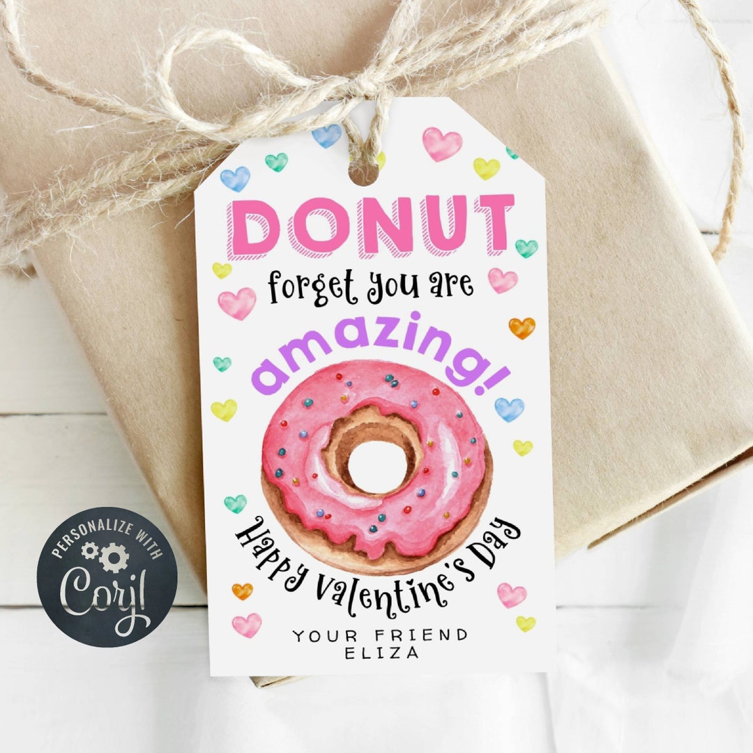 Donut Valentine's Day Gift Tag Template, Printable Donut Forget You Are ...