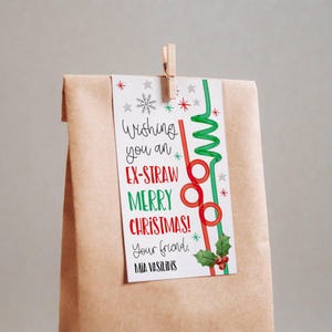 Christmas Crazy Straw Gift Tag Template, Printable Ex-straw Merry ...