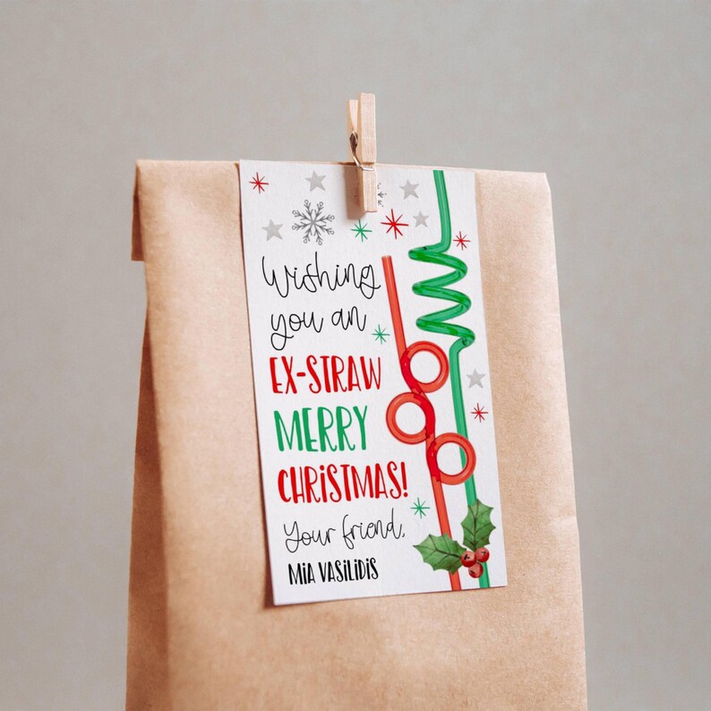 Christmas Crazy Straw Gift Tag Template, Printable Ex-straw Merry ...