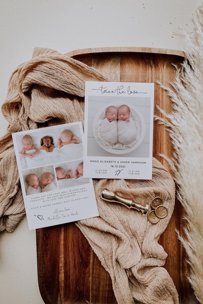 Twin Babies Birth Announcement Template, Printable Newborn Cards With ...