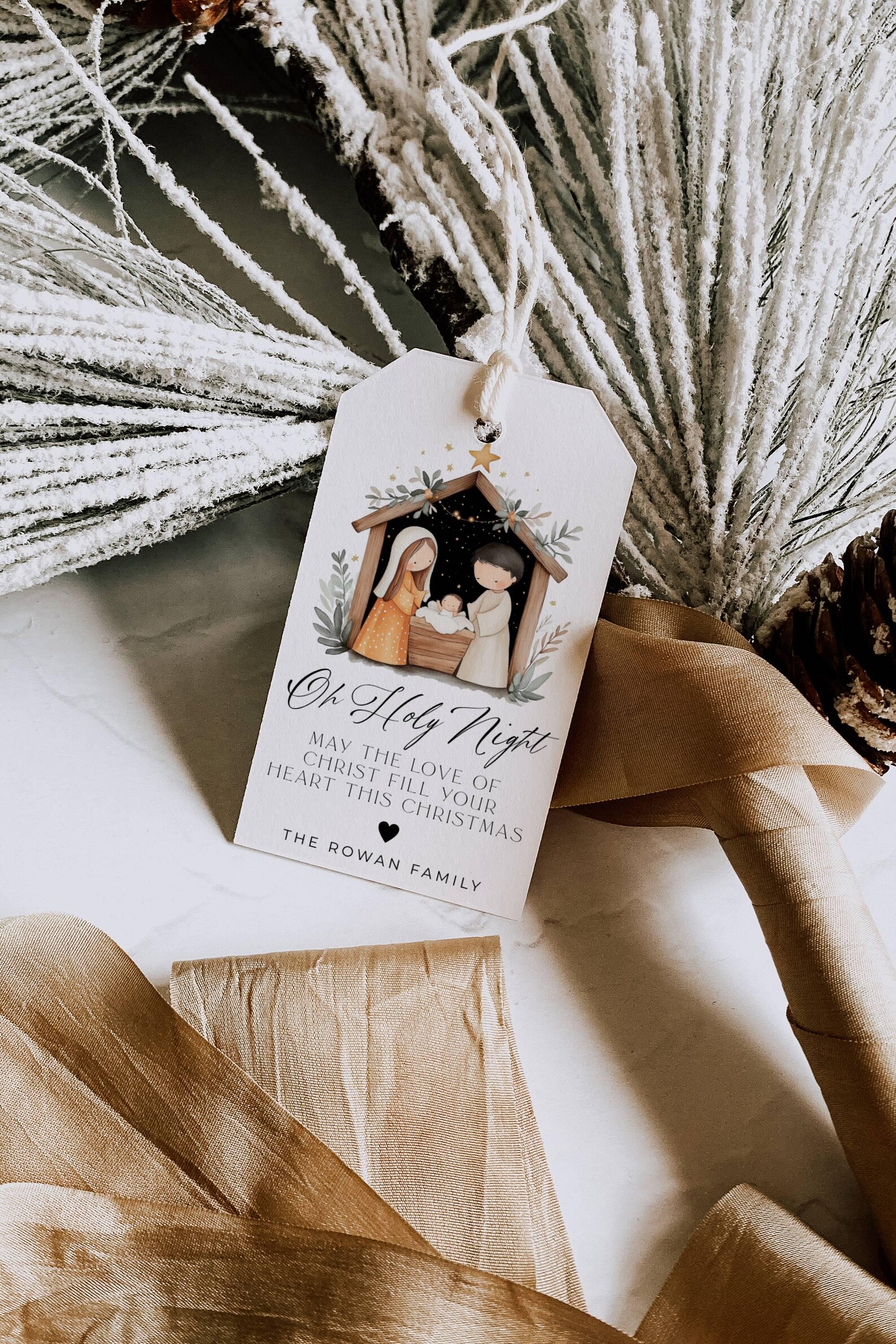 Christmas Nativity Scene Gift Tag Template, Printable Religious Oh Holy ...