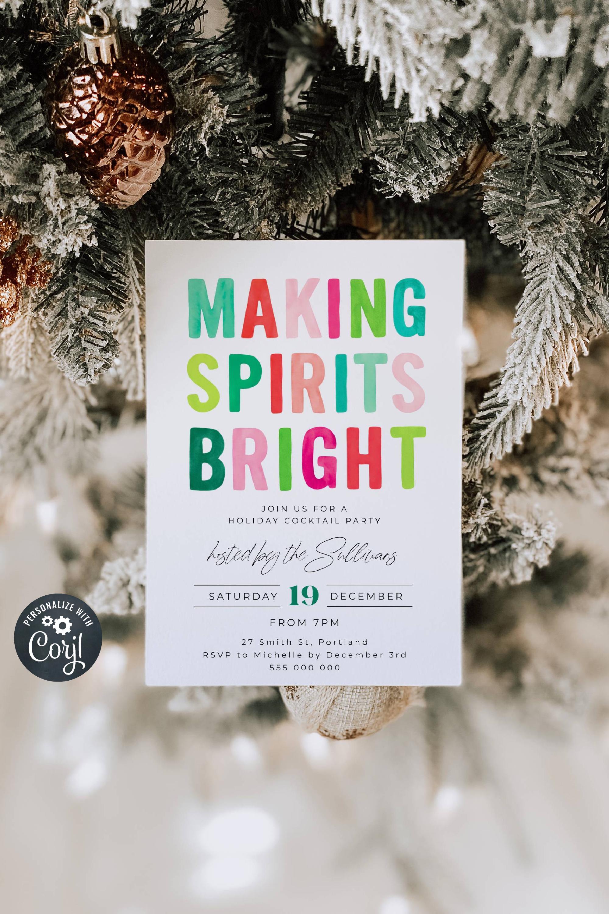 Making Spirits Bright Holiday Cocktail Party Invitation Template ...