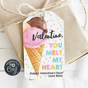 Ice Cream Valentine's Day Gift Tag Template, Printable You Melt My ...