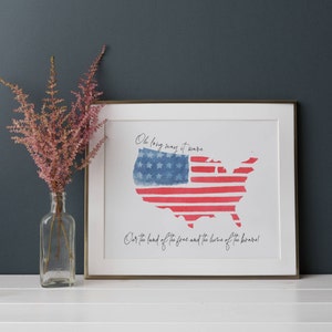American Flag 4th of July Printable Wall Art, National Anthem ...