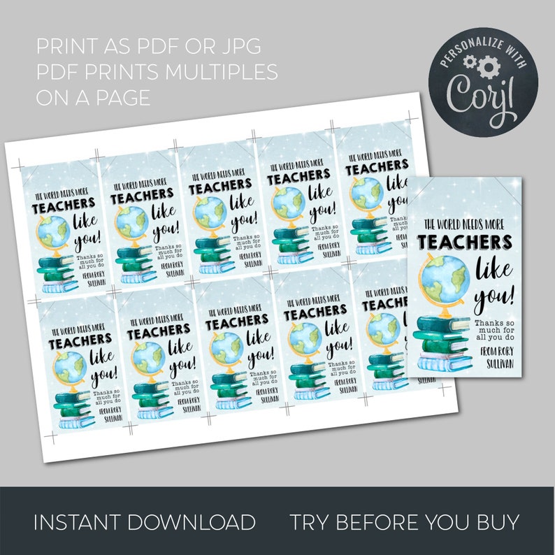 Printable Teacher Appreciation Tag Template the World Needs - Etsy