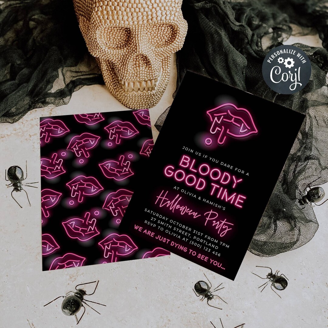 Neon Bloody Good Time Halloween Invitation Template, Printable Modern ...