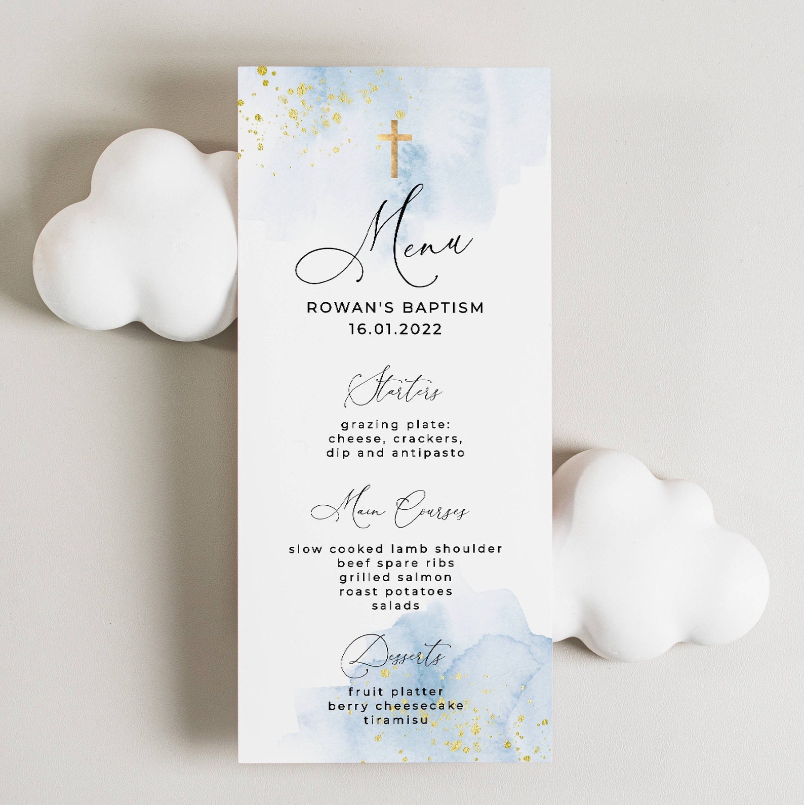 Blue Watercolor Baptism Menu Template Printable Christening - Etsy