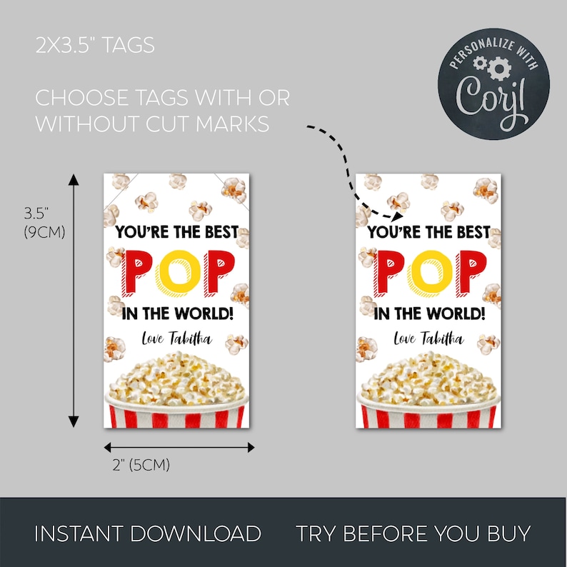 Father's Day Popcorn Gift Tag Template Printable Best Pop - Etsy