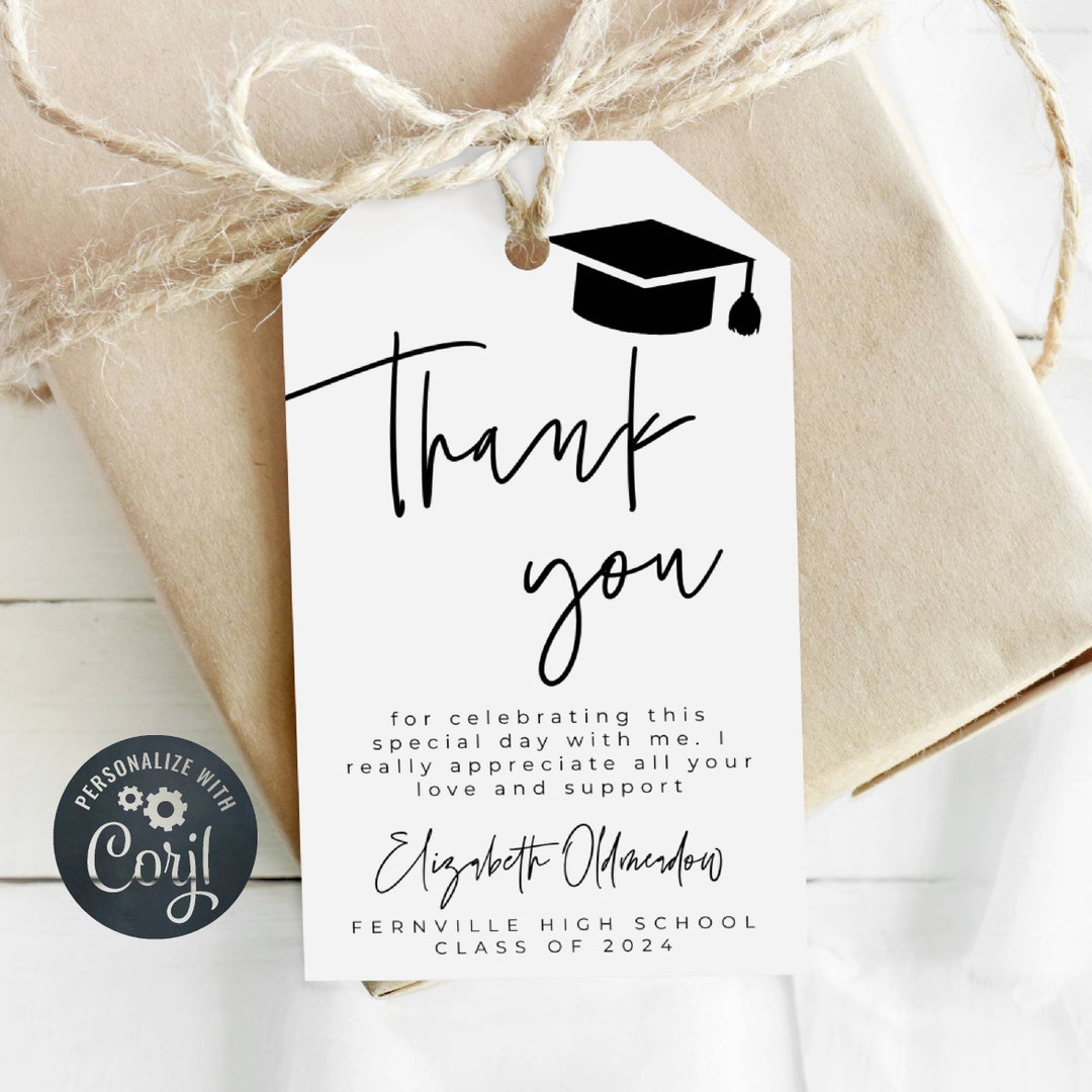Modern Graduation Thank You Favor Tag Template, Printable Minimal Grad ...