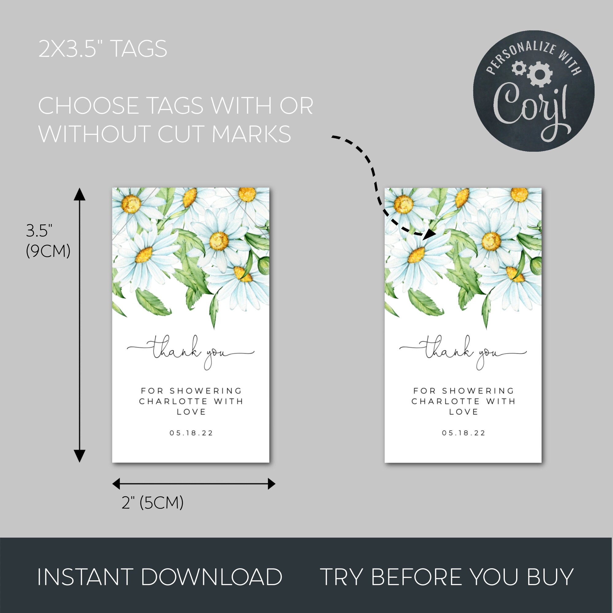 Daisy Bridal Shower Favor Tag Printable White Daisies Gift - Etsy