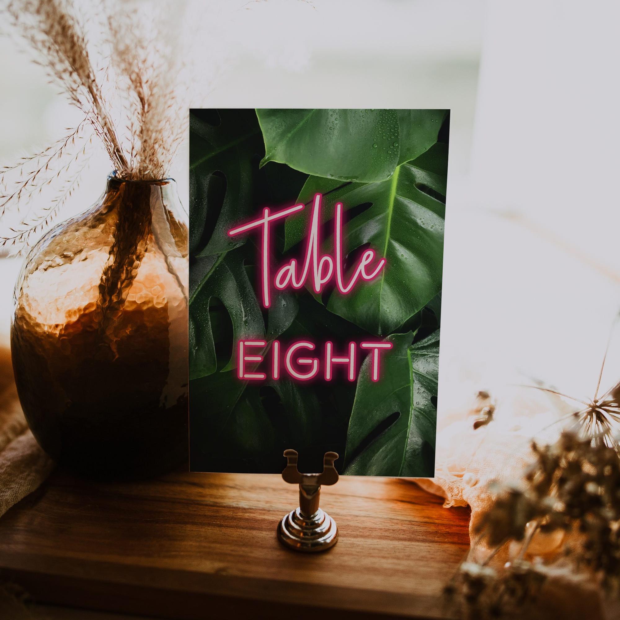 Neon Tropical Table Number Template, Printable Destination Beach ...