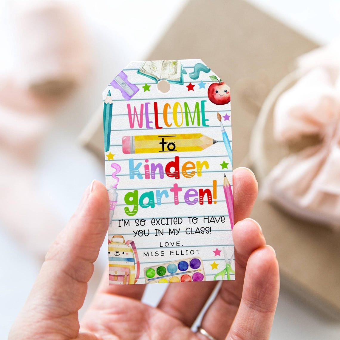 Welcome to Kindergarten Gift Tag Template, Printable First Day of ...