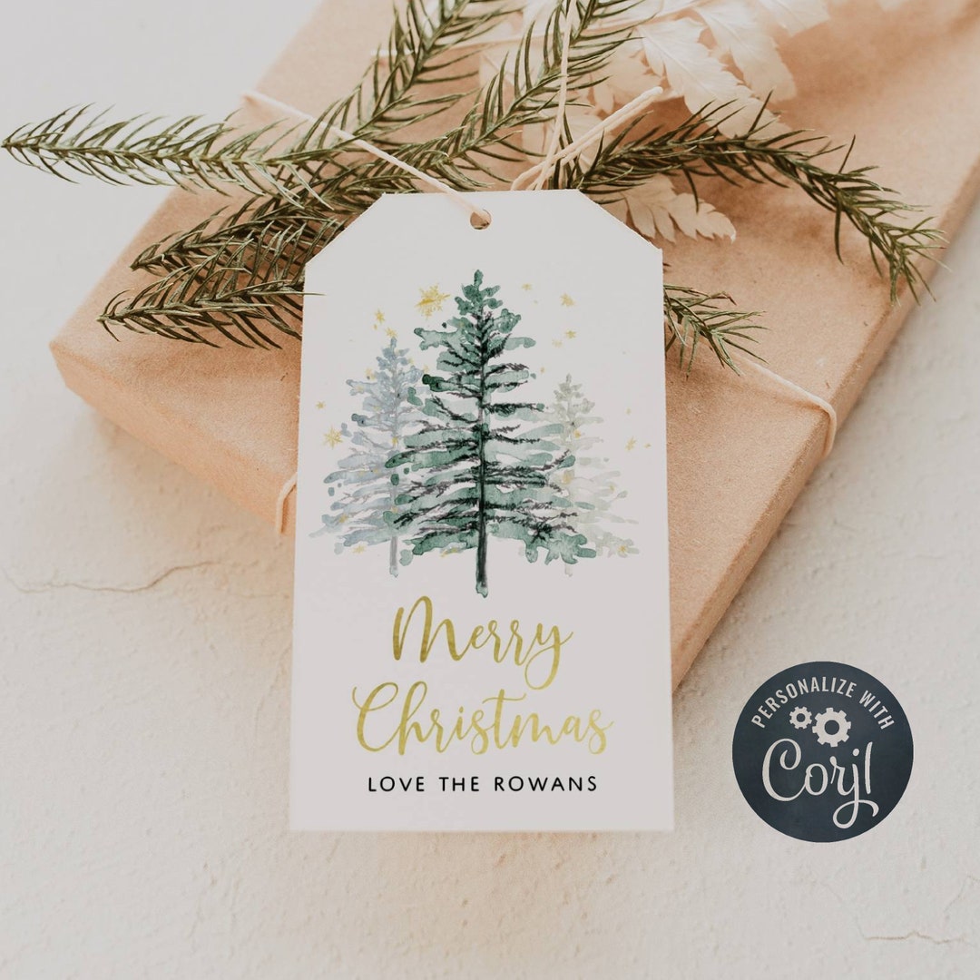 Christmas Pine Tree Gift Tag Template, Printable Holiday Favor Tag ...