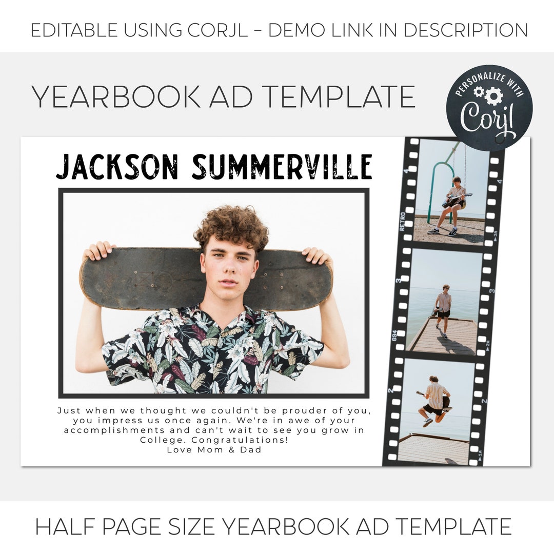 Half Page Graduation Yearbook Ad Template, High School Senior Graduate ...