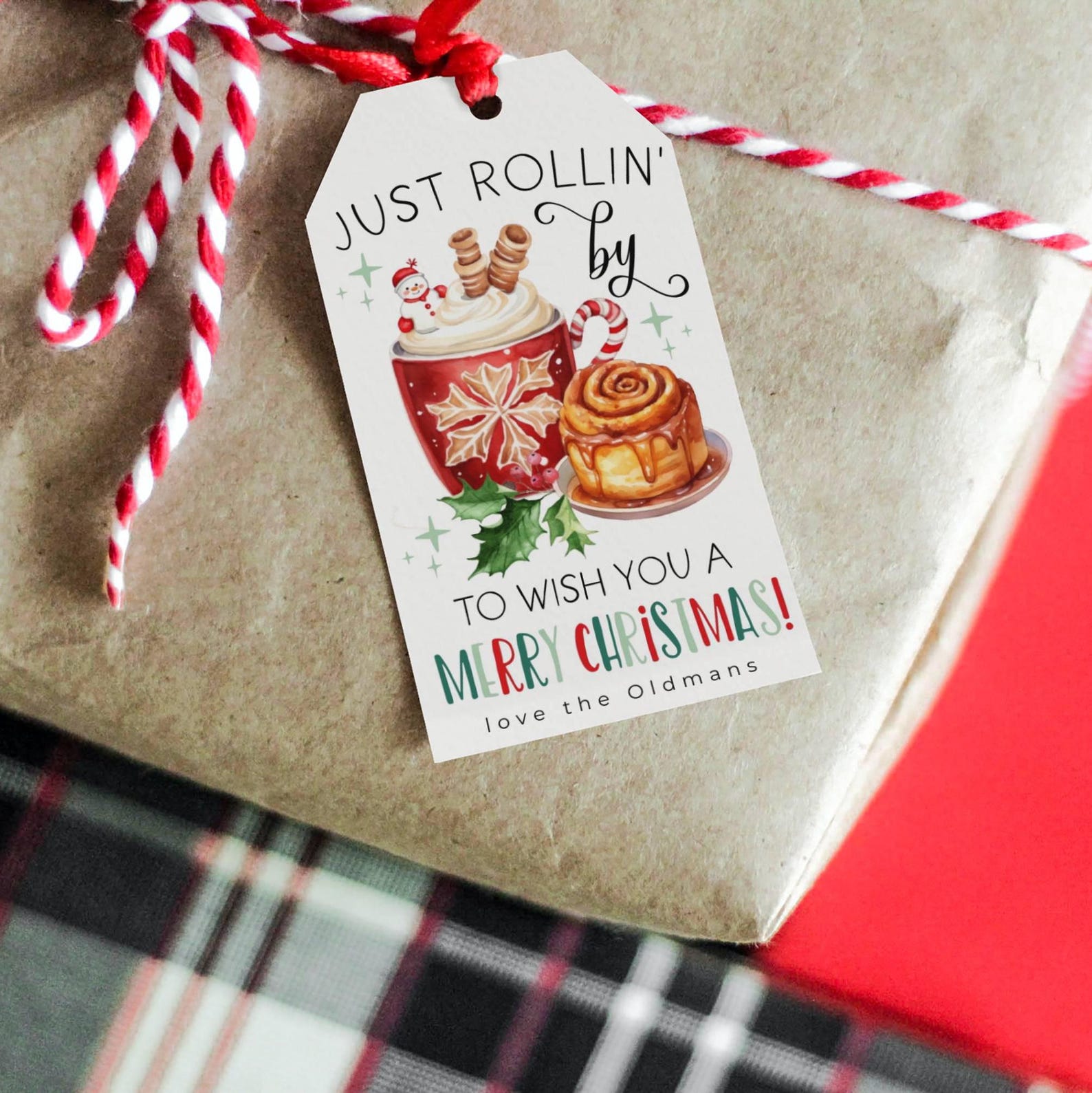 Cinnamon Roll Christmas Gift Tag Template, Printable Just Rolling by ...