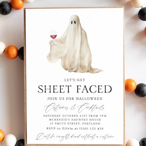 Let's Get Sheet Faced Halloween Invitation Template, Printable Costumes & Cocktails Invite ...