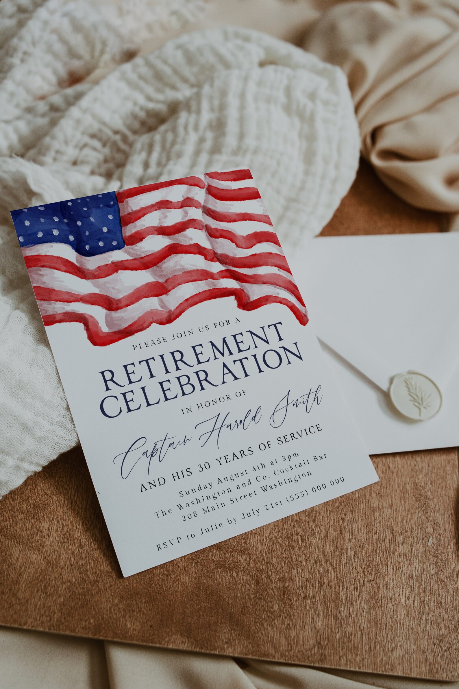American Flag Retirement Party Invitation Template, Printable Military ...