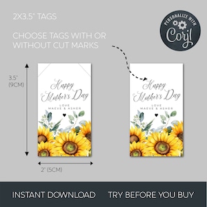 Sunflowers Mother's Day Gift Tag Template, Printable Mother's Day ...