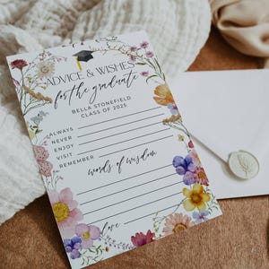 Pink Wildflower Advice & Wishes for the Graduate Card Template ...