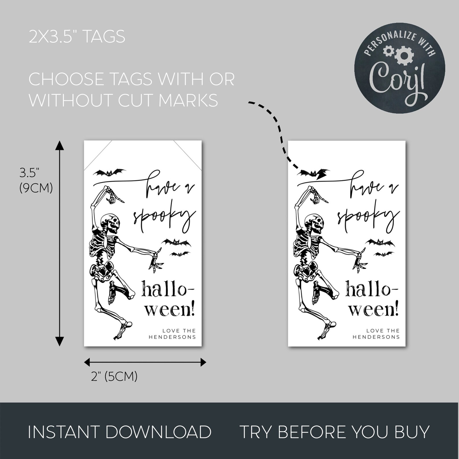 Dancing Skeleton Halloween Gift Tag Template, Printable Spooky ...