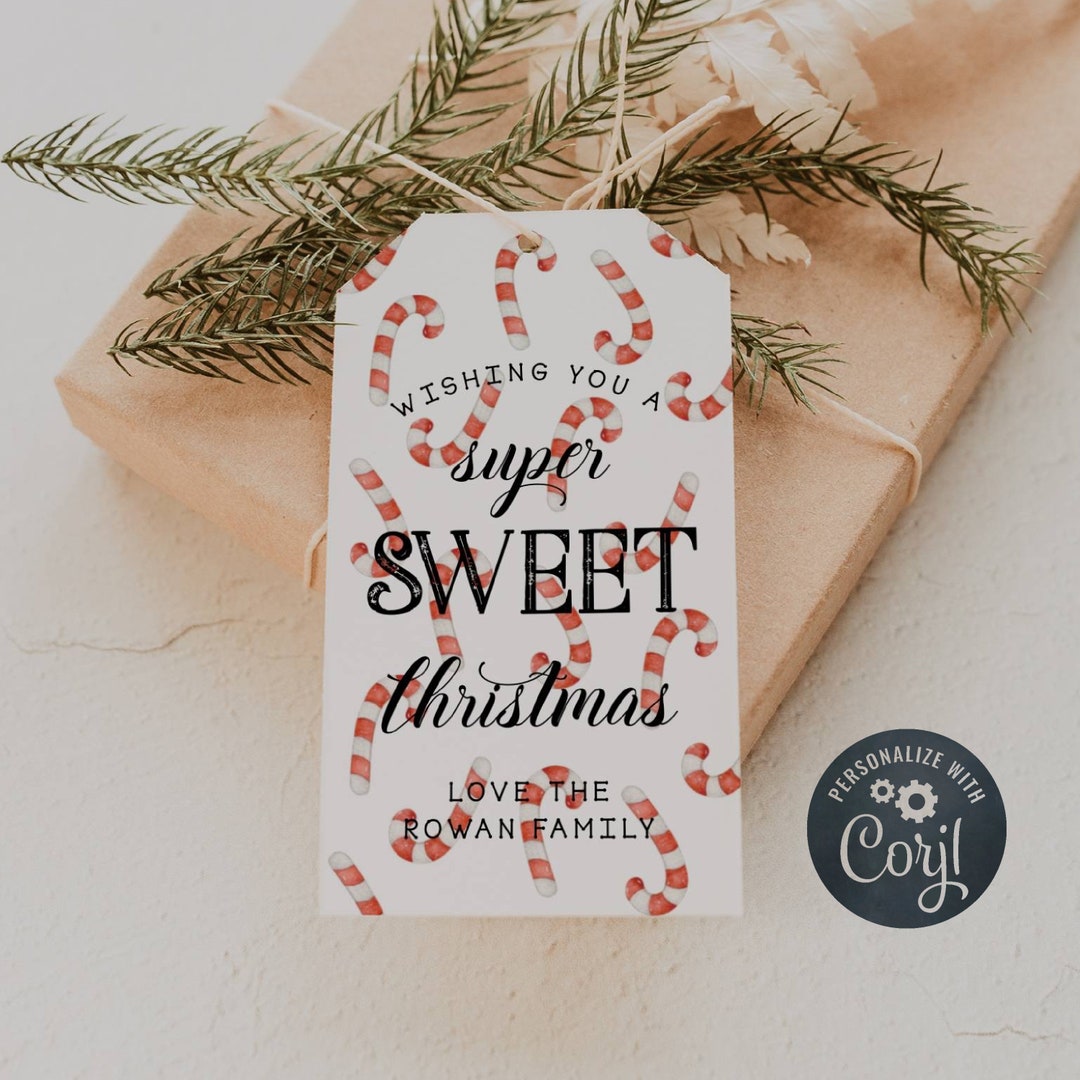 Candy Canes Christmas Gift Tag Template, Printable Holiday Favor Tags ...