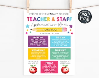 Editable Teacher and Staff Appreciation Week Schedule Itinerary of ...
