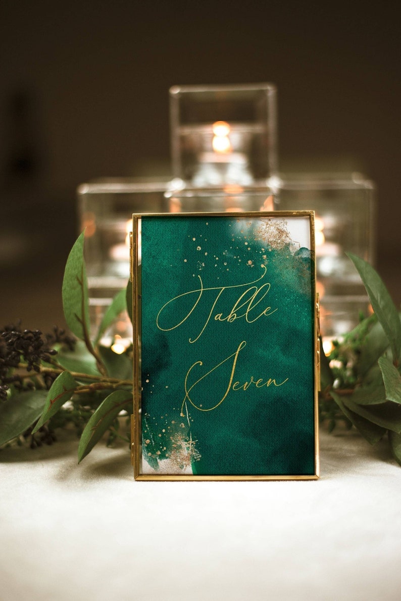 Emerald Watercolor Table Number Template Printable Hunter - Etsy