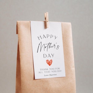 Minimalist Mother's Day Gift Tag Template, Printable Modern Heart ...