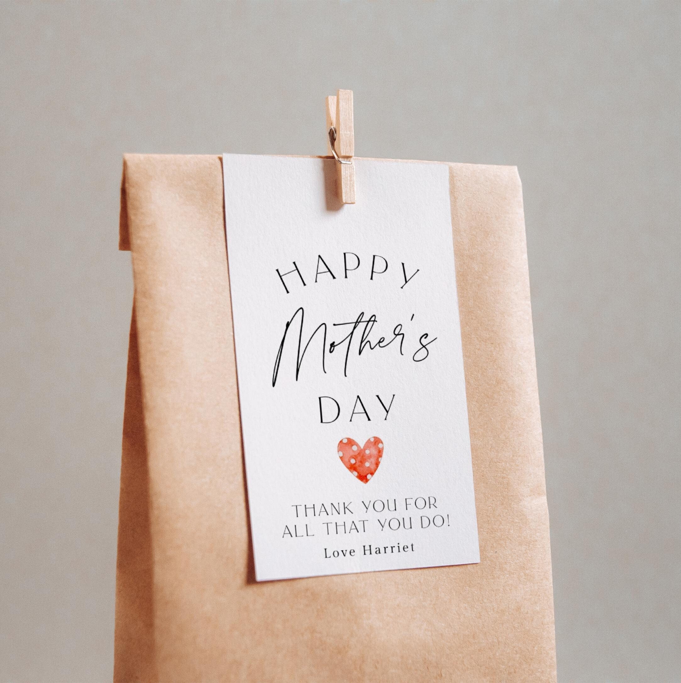 Minimalist Mother's Day Gift Tag Template, Printable Modern Heart ...