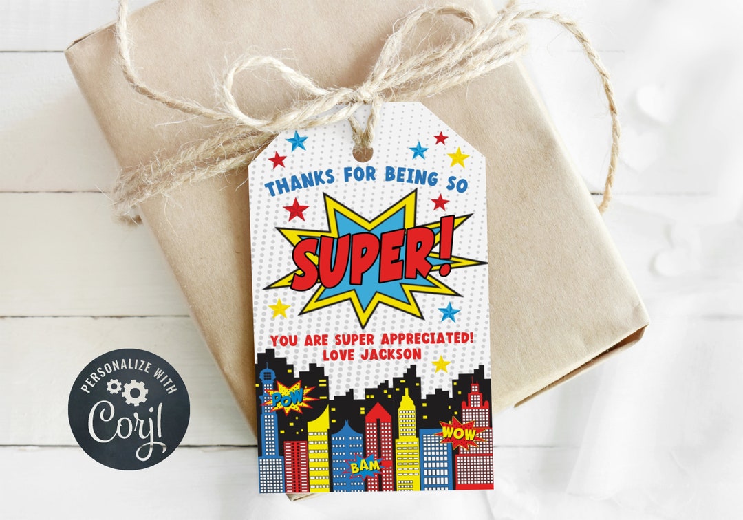 Superhero Teacher Appreciation Gift Tag Template Printable - Etsy