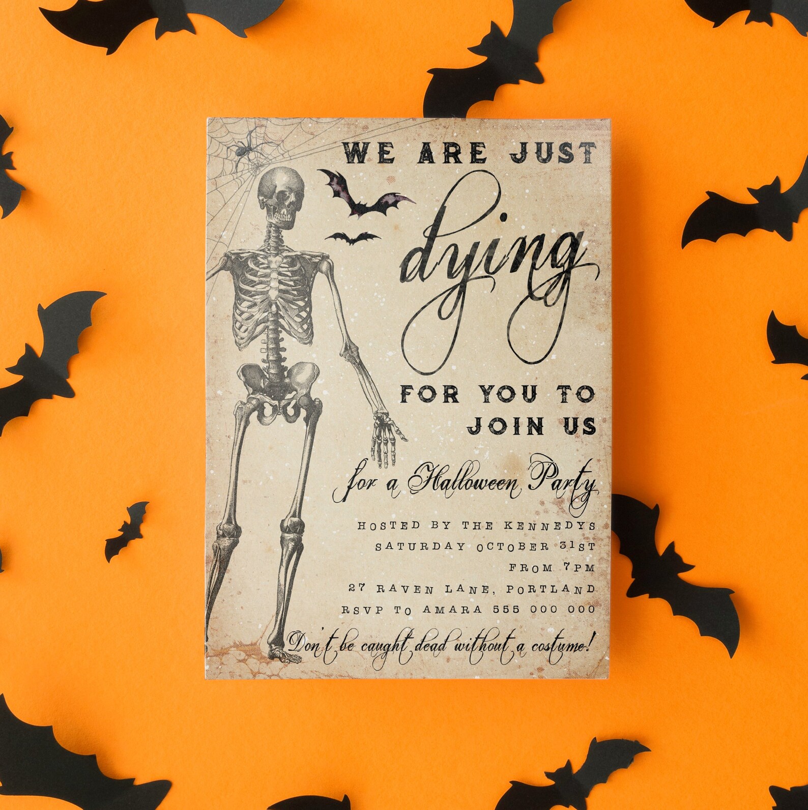 Vintage Skeleton Halloween Invitation Template Editable - Etsy