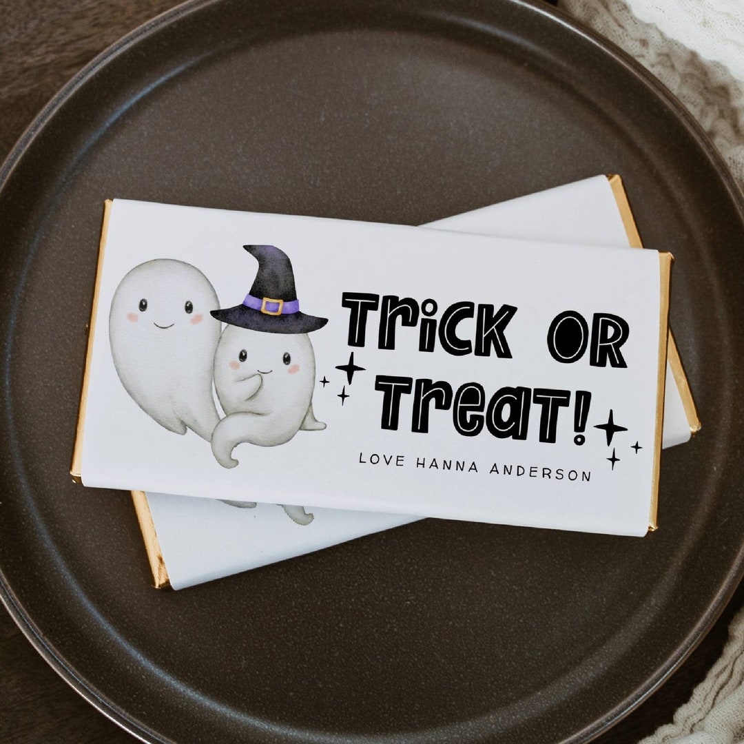 Halloween Ghosts Chocolate Bar Wrapper Template, Printable Trick or ...