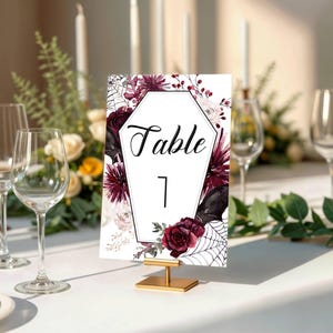 Halloween Gothic Floral Table Number Template, Printable Coffin Bats ...