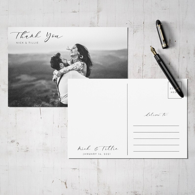 Minimalist Thank You Postcard Template Printable Photo Thank - Etsy
