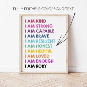 Editable Affirmations Wall Art Template, Printable Kids Custom ...