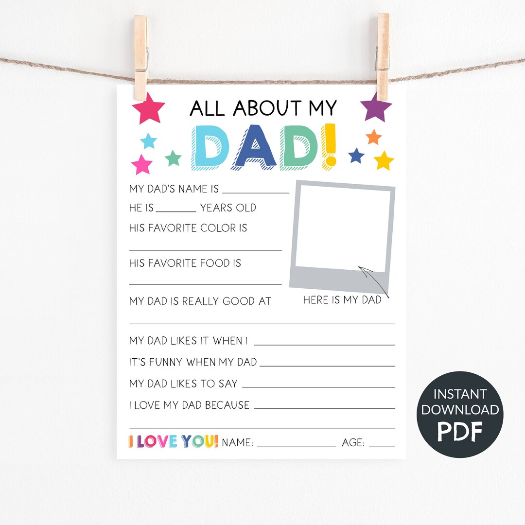 Printable All About My Dad, Father's Day Gift From Kids, Kids ...