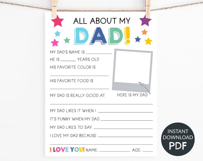 All About My Dad Survey Printable, Father's Day Questionnaire, Fathers ...