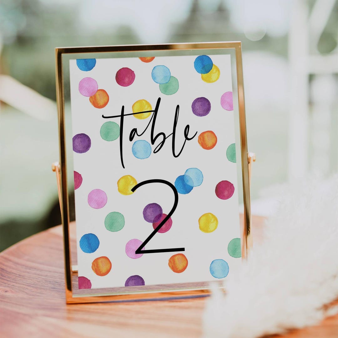 Rainbow Spots Table Number Template, Printable Birthday Baby Shower ...