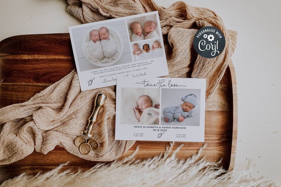 Twin Babies Twice the Love Birth Announcement Template - Etsy