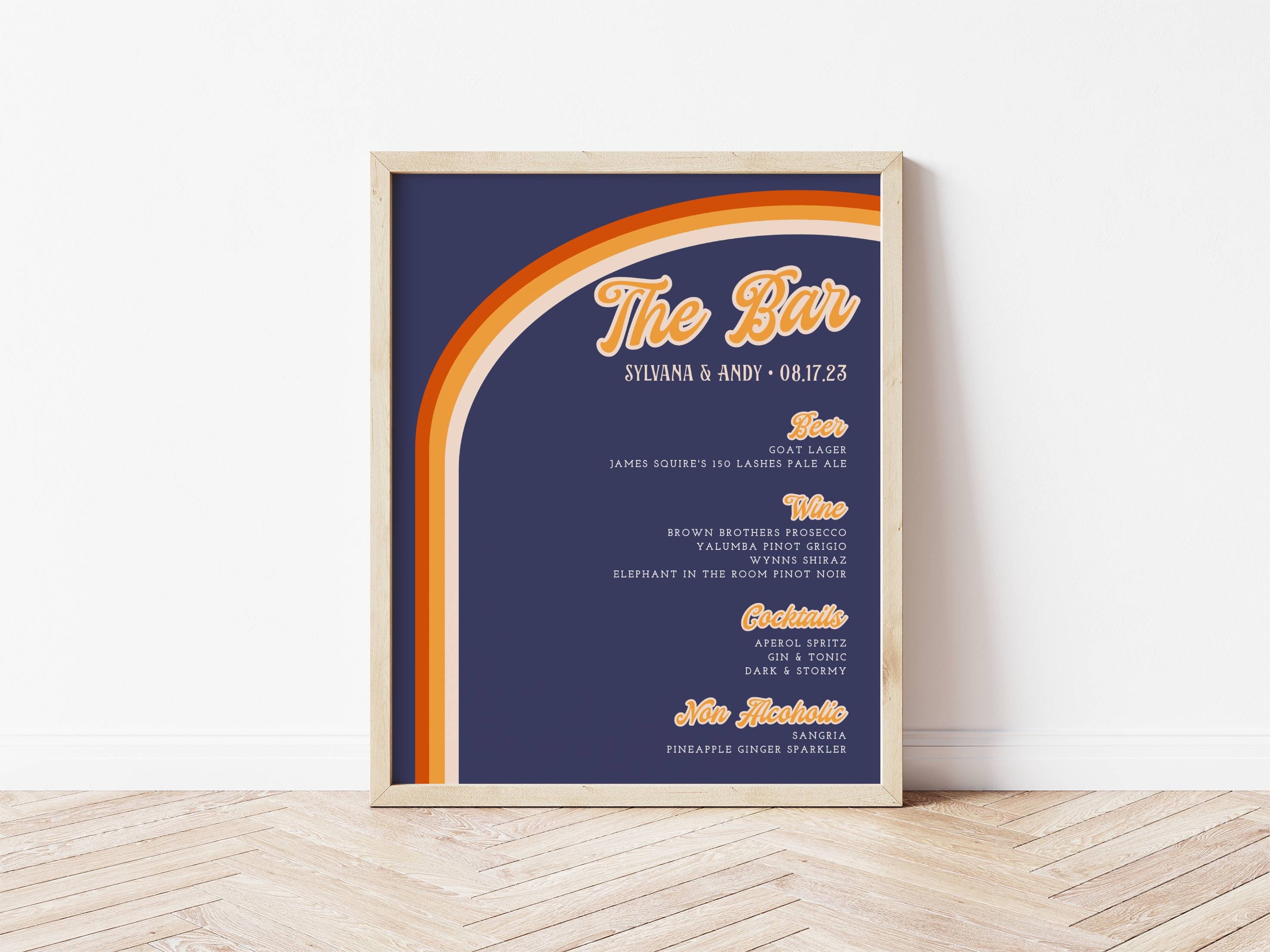 Retro Bar Menu Template Printable 70s Wedding Drinks Sign | Etsy